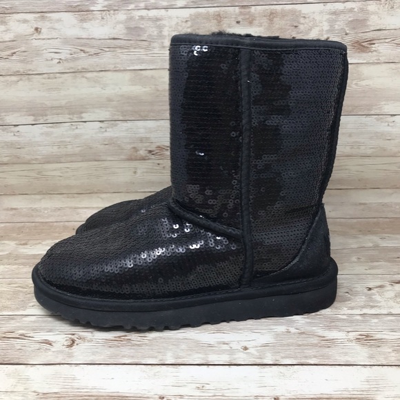 UGG | Shoes | Ugg Classic Short Cosmo Sequin Black Boot Size 6 | Poshmark